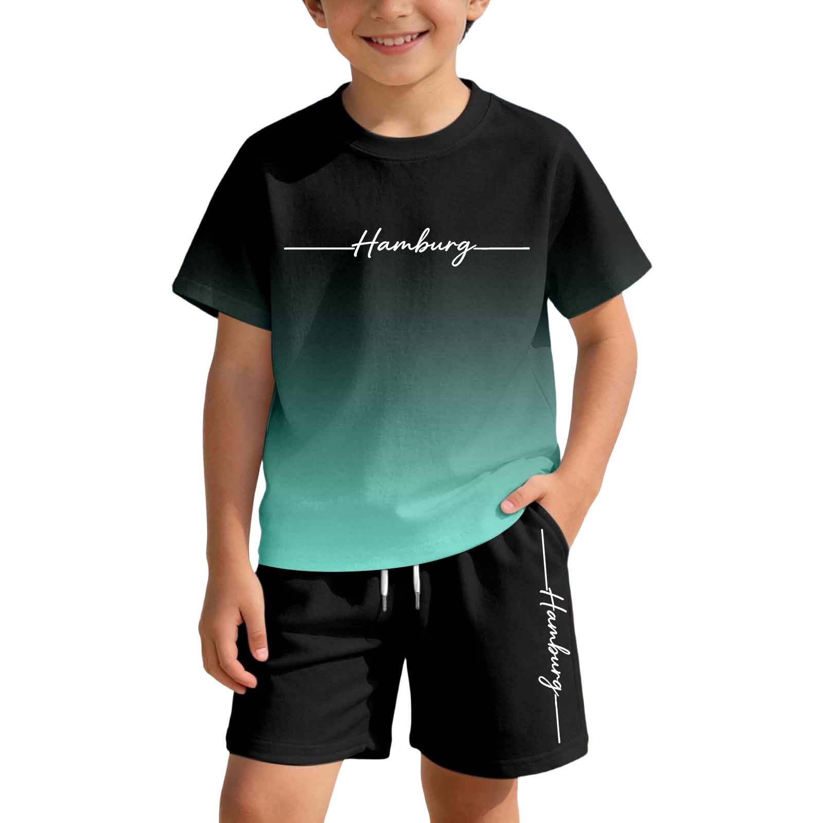 CAIVO Children O-Neck Short Sleeve T-Shirts With Shorts City Letters ...