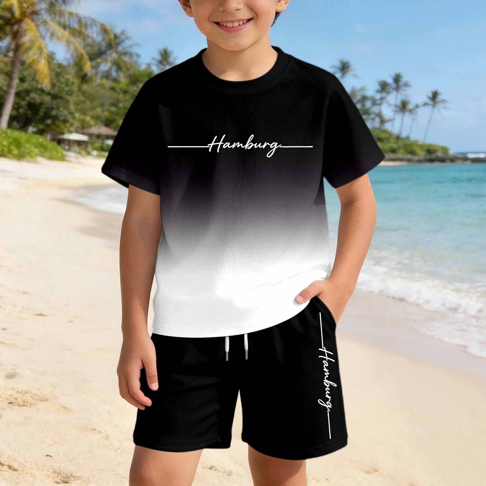 CAIVO Children O-Neck Short Sleeve T-Shirts With Shorts City Letters ...