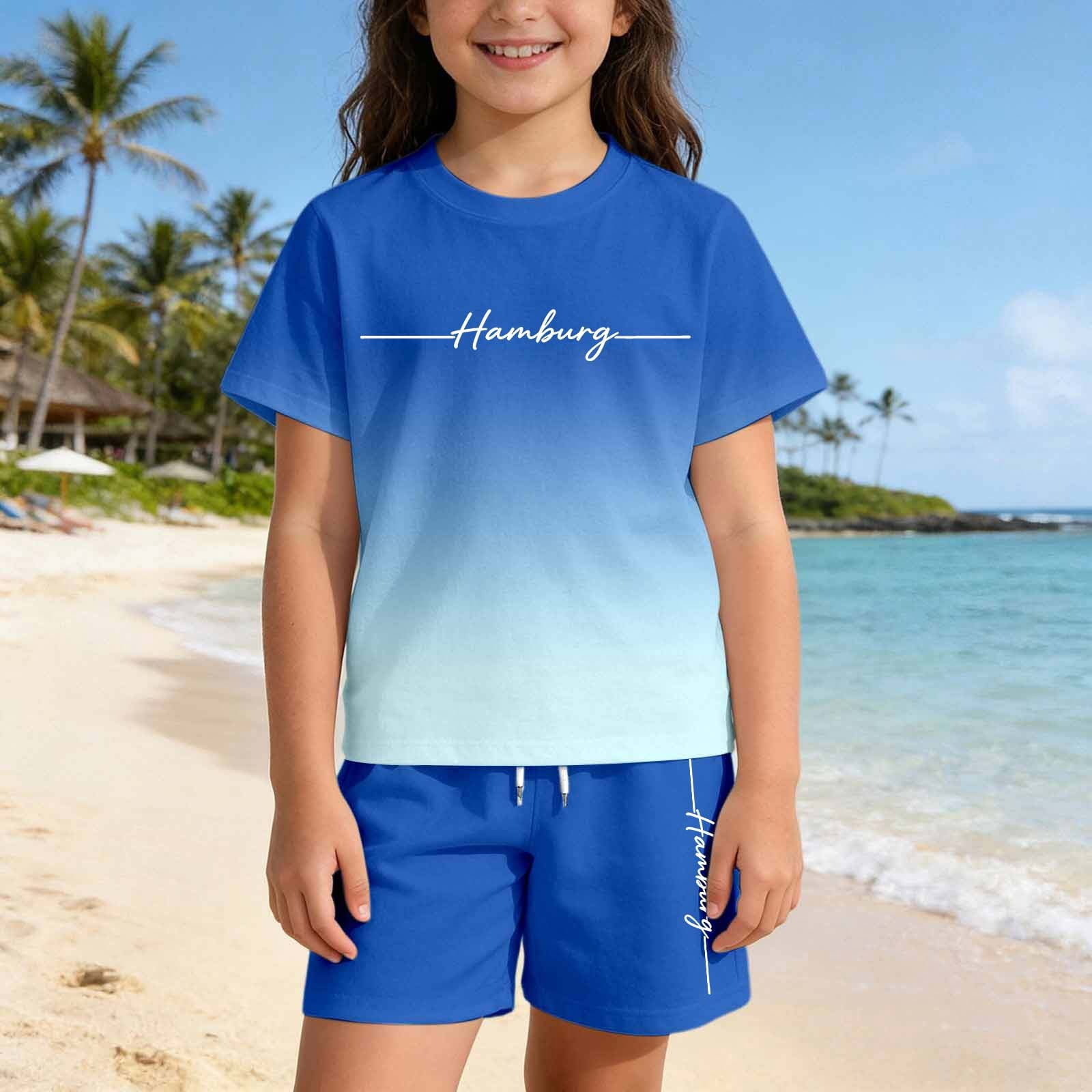 CAIVO Children O-Neck Short Sleeve T-Shirts With Shorts City Letters ...