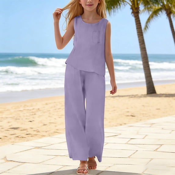 CAIVO Children Outfit Sets Girls O-Neck Tank Tops With Trousers Summer ...
