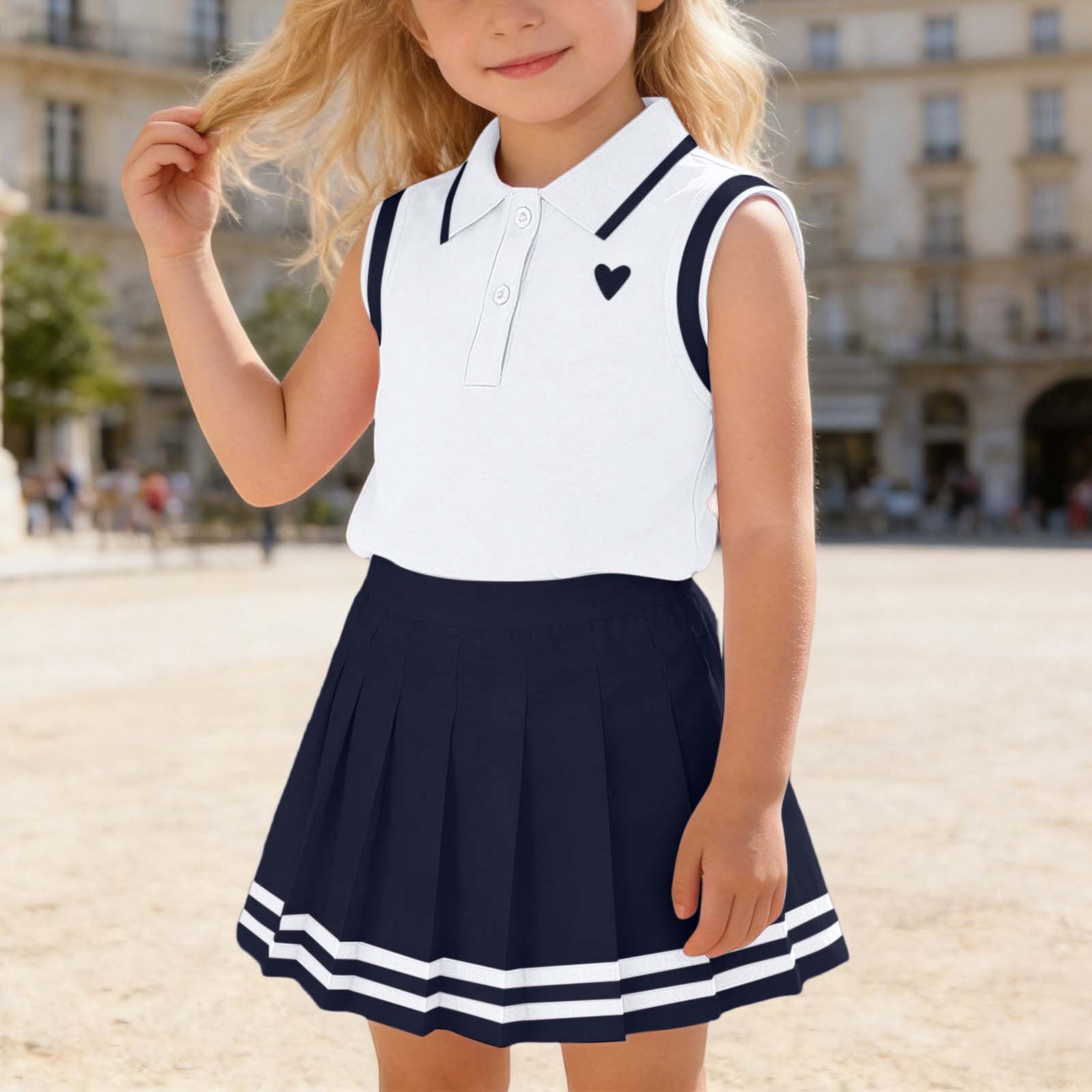 CAIVO Children Summer Girls Outfit Sets 2 Piece Sleeveless Lapel Tops ...