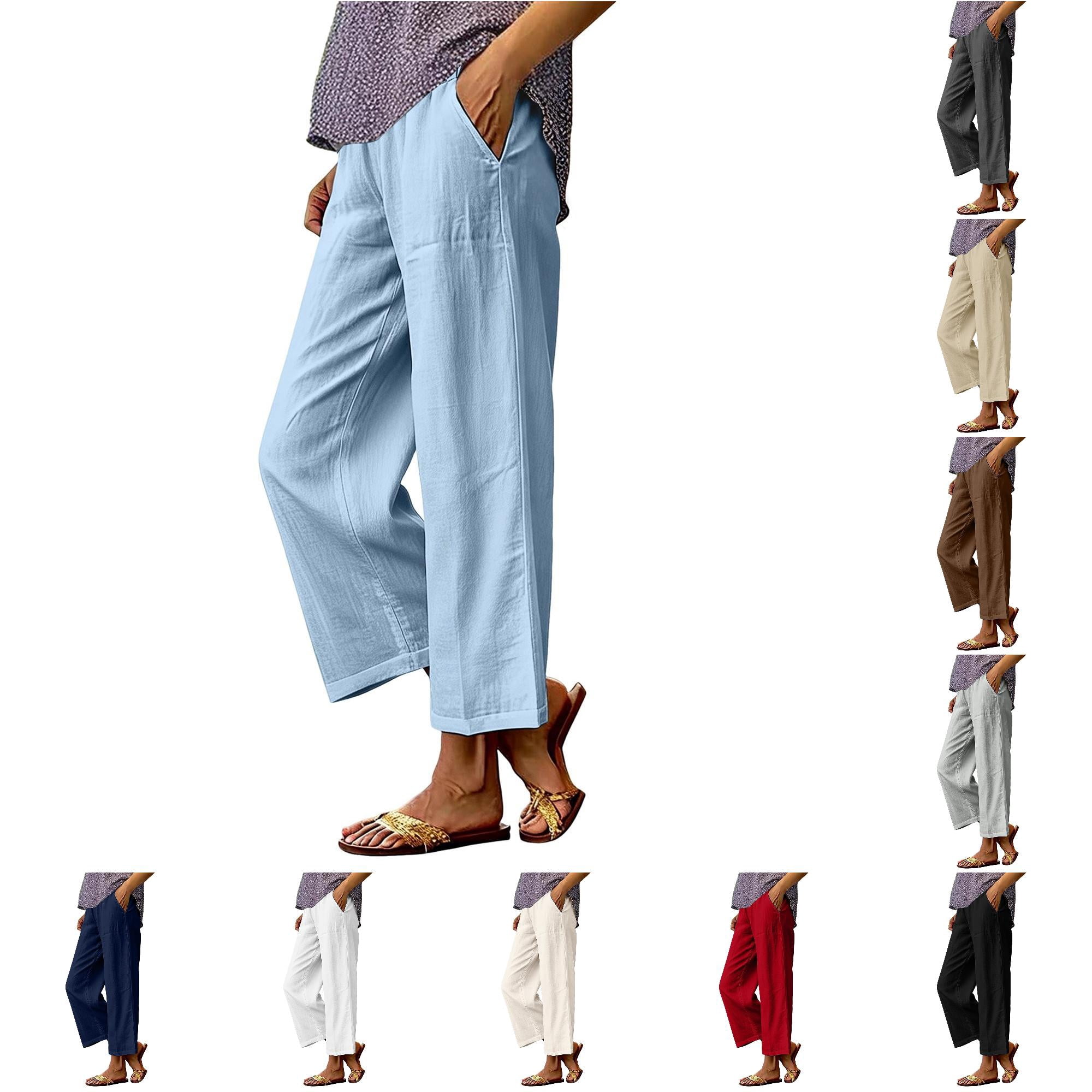 CAIVO Cotton Linen Pants Women Summer Boho Dressy Casual Blend Straight ...