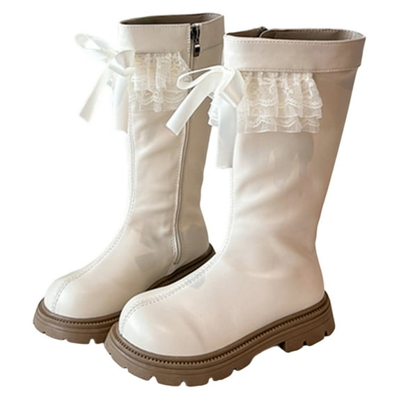 CAIVO Elegant Girls Long Boots With Lace Trim Bow Detail Fashionable ...