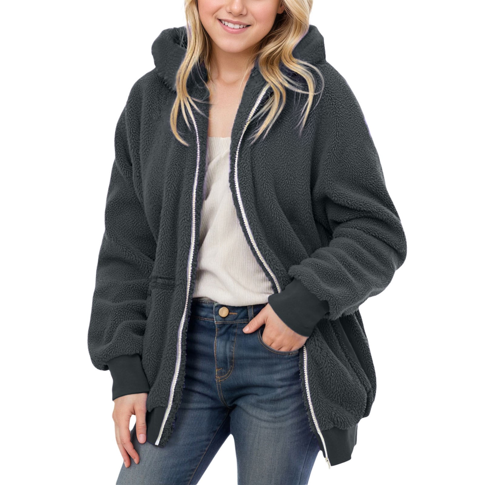 CAIVO Girl's Casual Color Block Sweatshirt Long Sleeve Zipper Hoodie ...