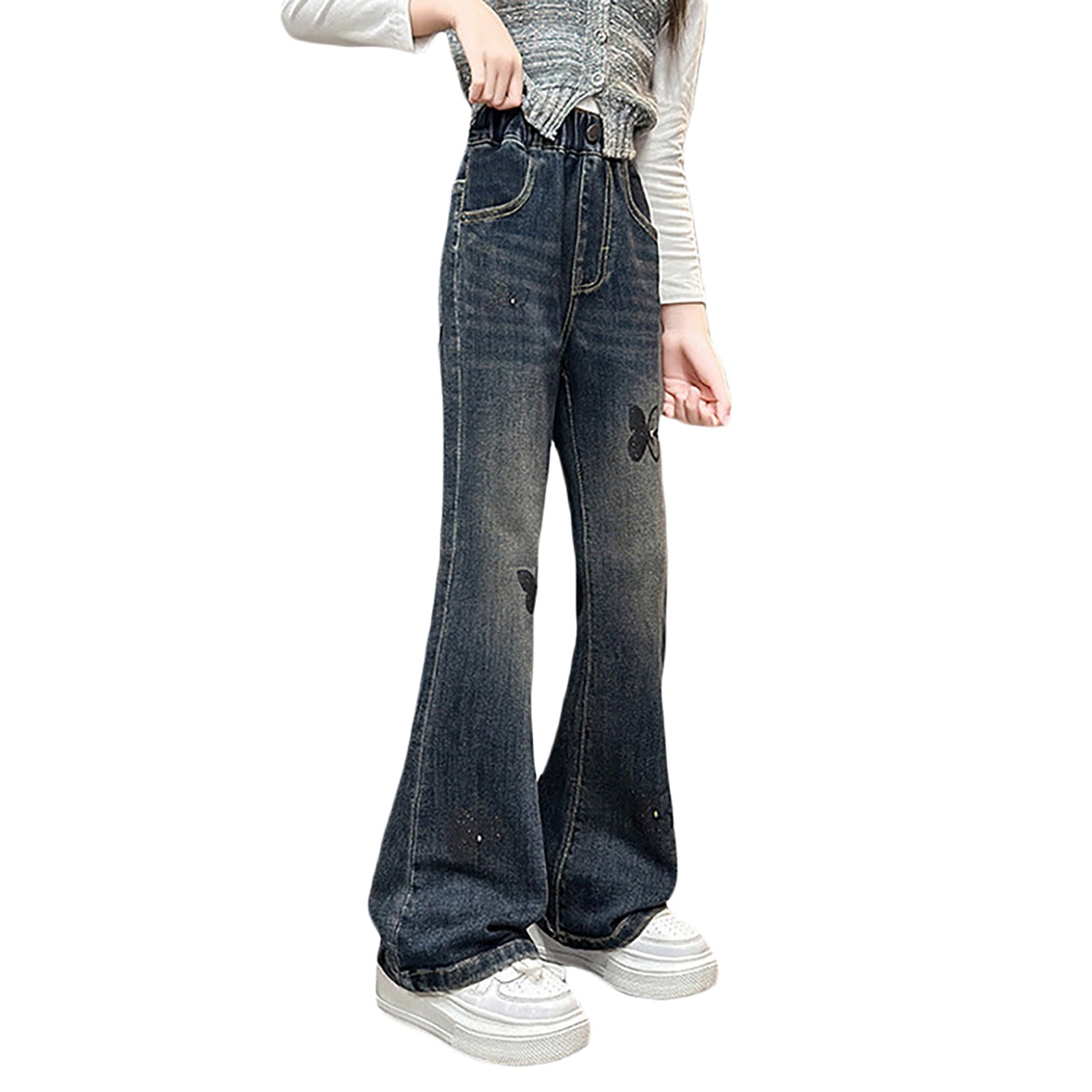 CAIVO Girls Bottom Pants Stretch Denim Trousers Flared Leg Casual ...