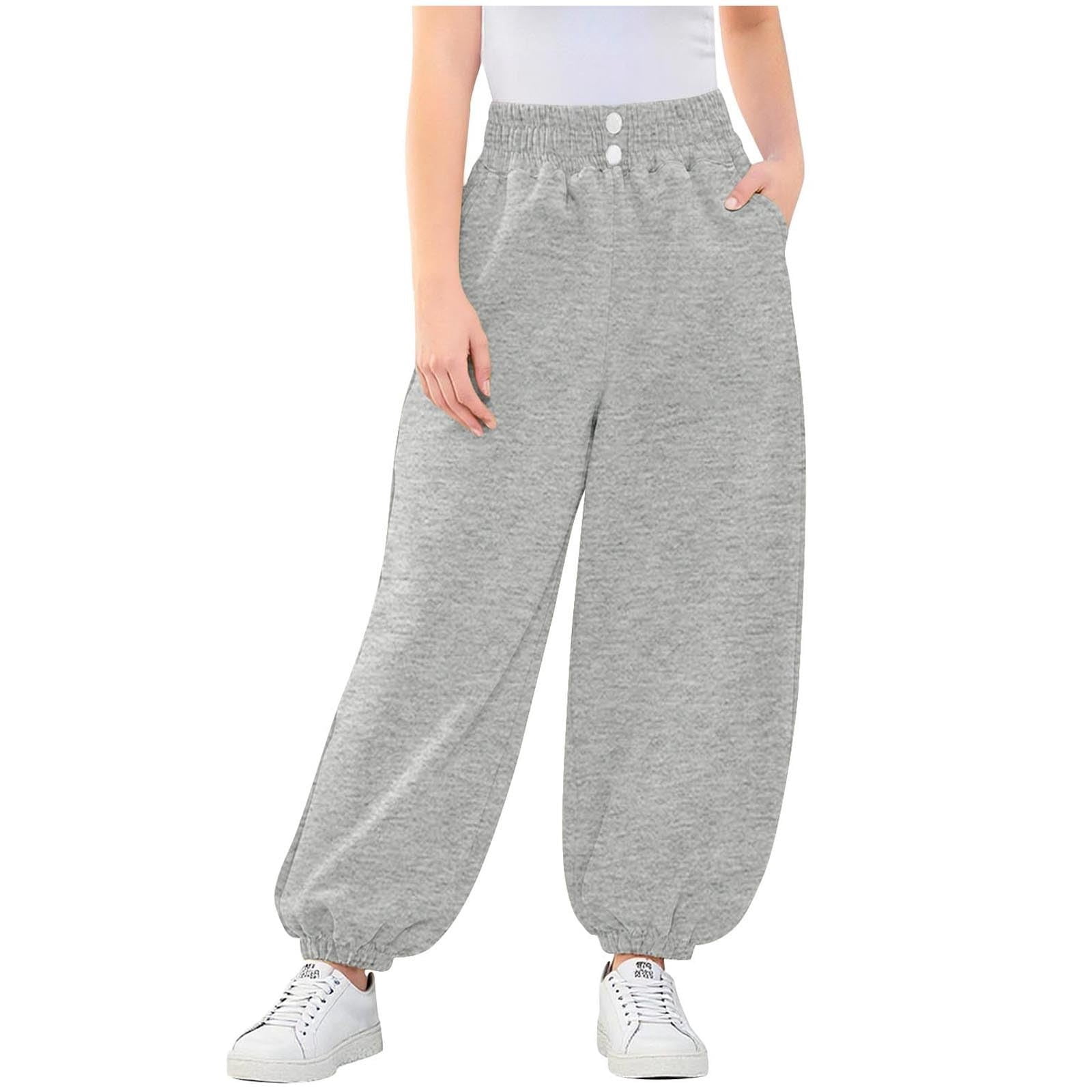 CAIVO Girls Casual Button Jogger Pants Soft Elastic Waistband Ankle ...