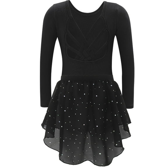 CAIVO Girls Dance Long Sleeve Leotard Dresses With Back And Sparkly ...