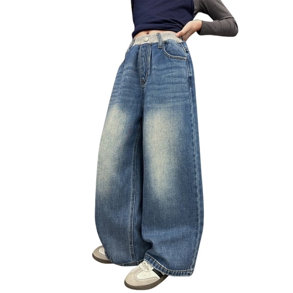 CAIVO Girls Denim Pants Autumn With Elastic Waist Kids Straight Leg ...