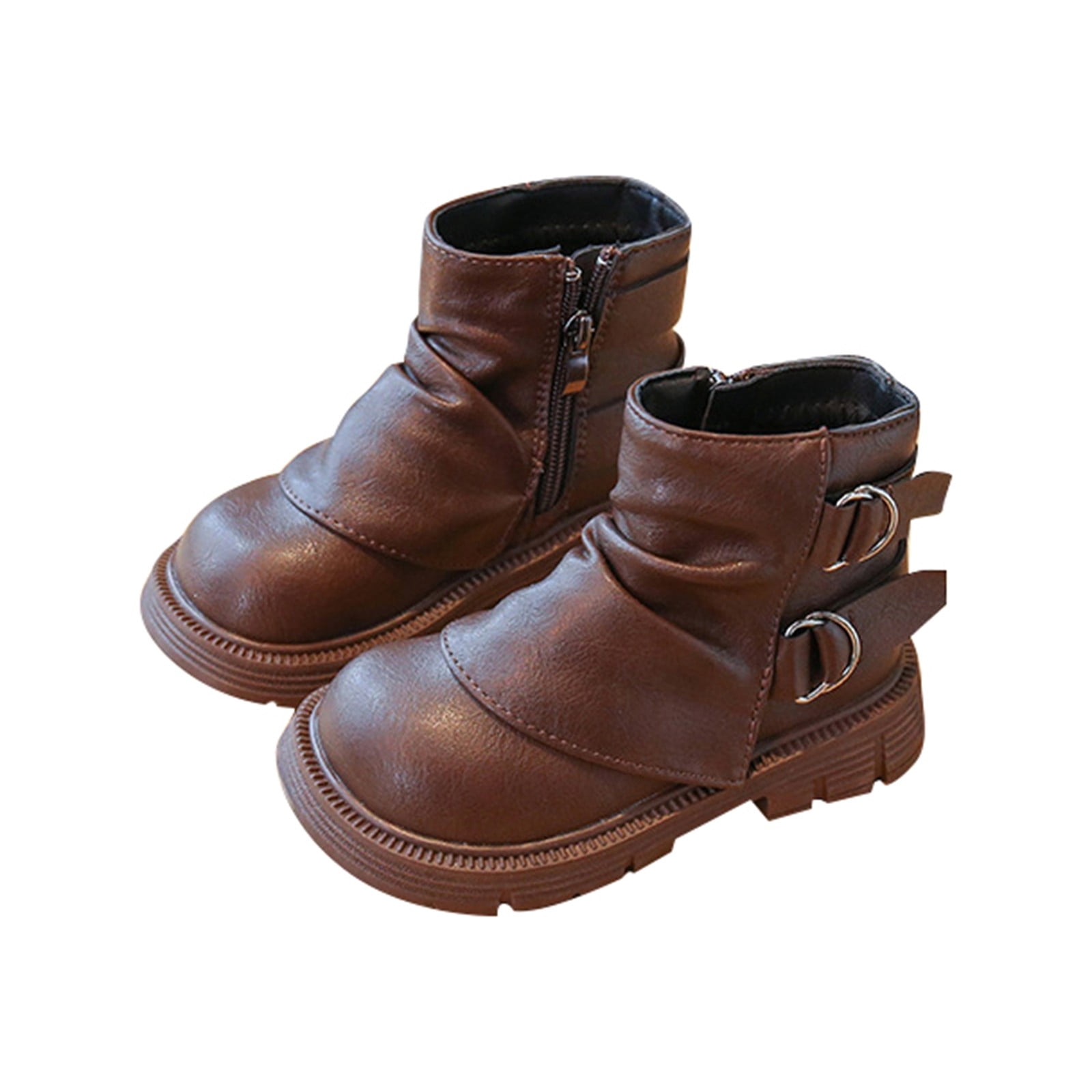 CAIVO Girls Fashion Boots Mid Calf Side Zipper Leather Punk Booties ...