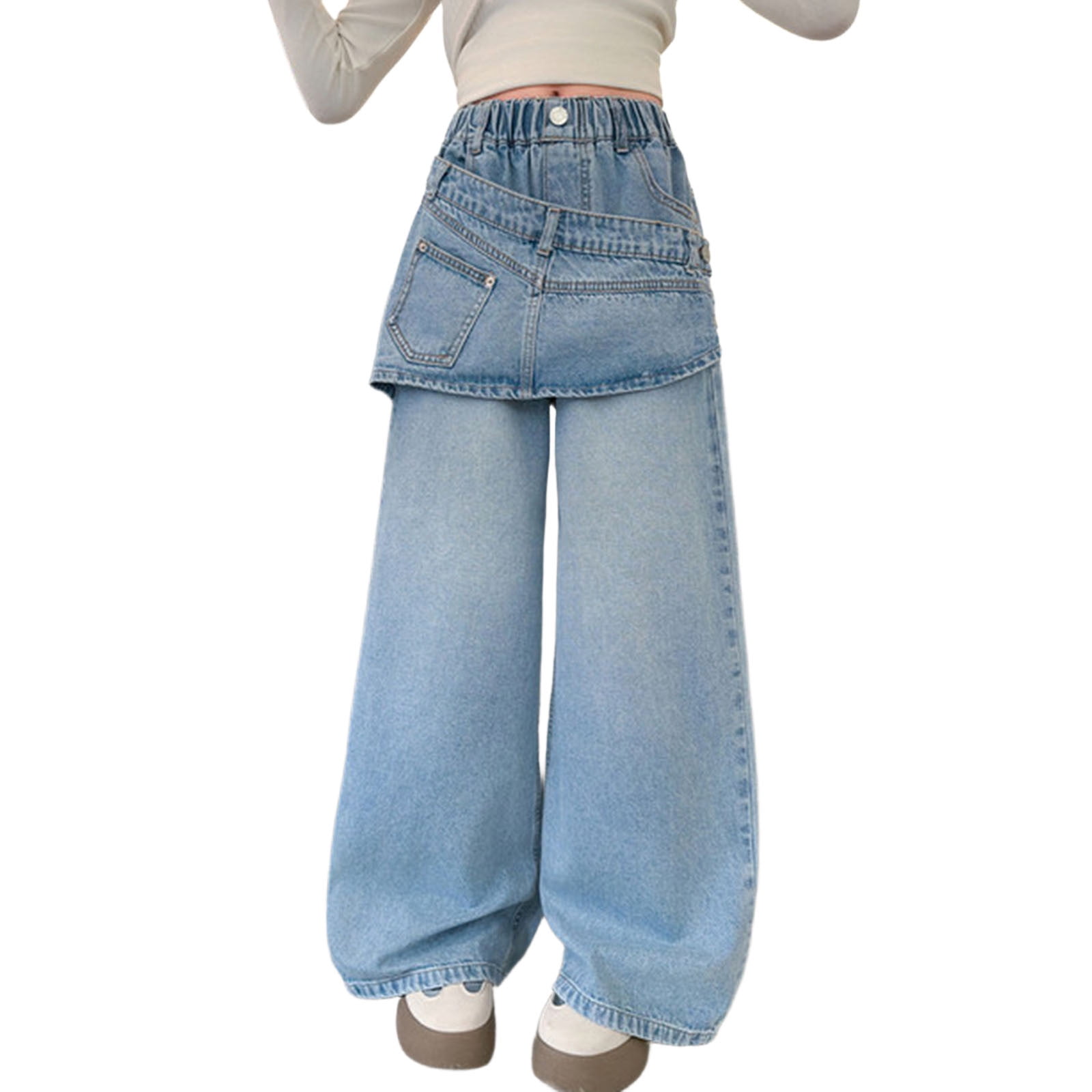 CAIVO Girls Fashion Pants With Layered Hem Detail Straight Leg Wide ...