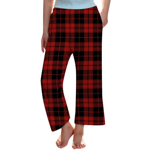 CAIVO Girls Fashion Plaid Print Long Pants Soft Comfy Casual Wear Sleep ...