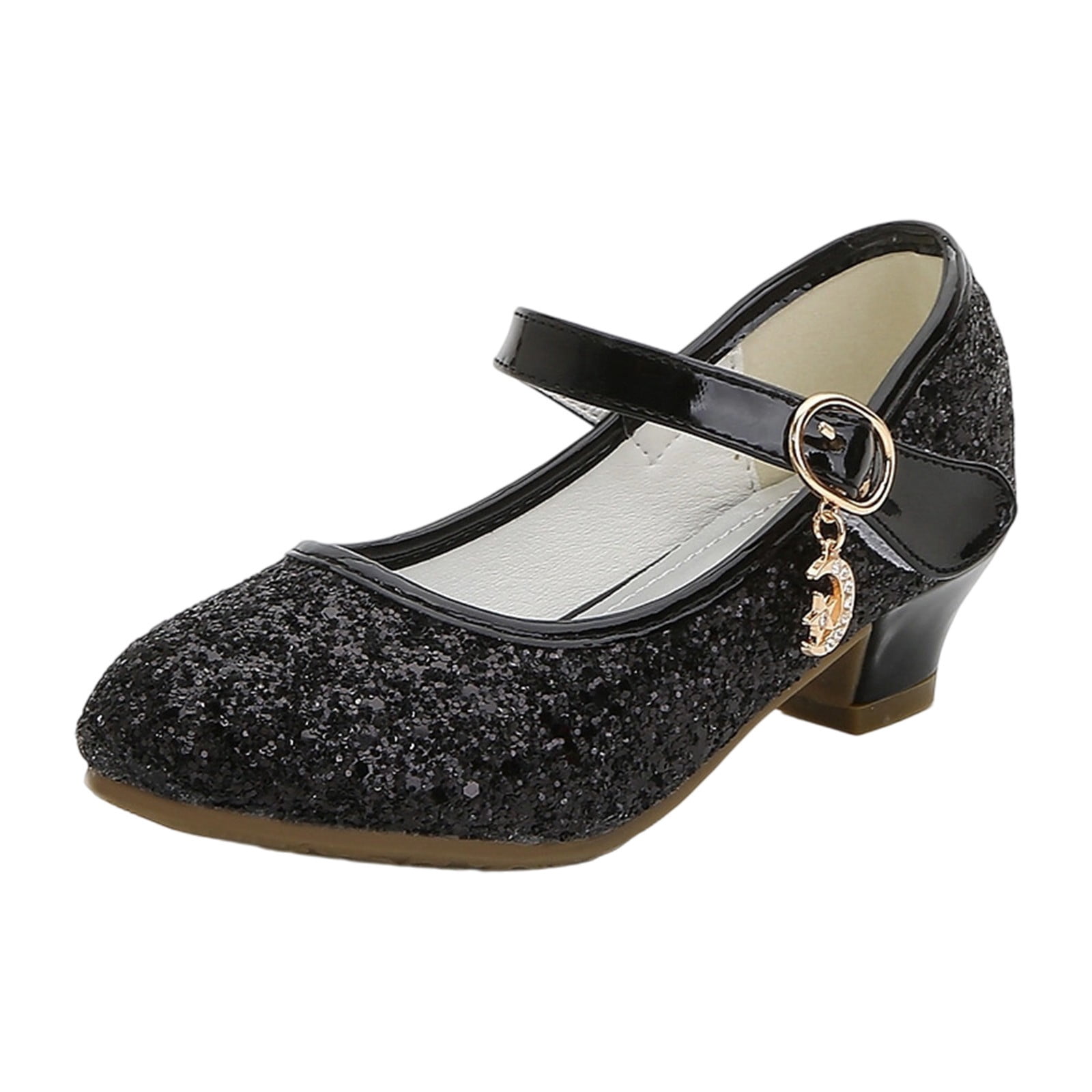 CAIVO Girls High Heel Princess Style Sequins Student Dress Shoes ...