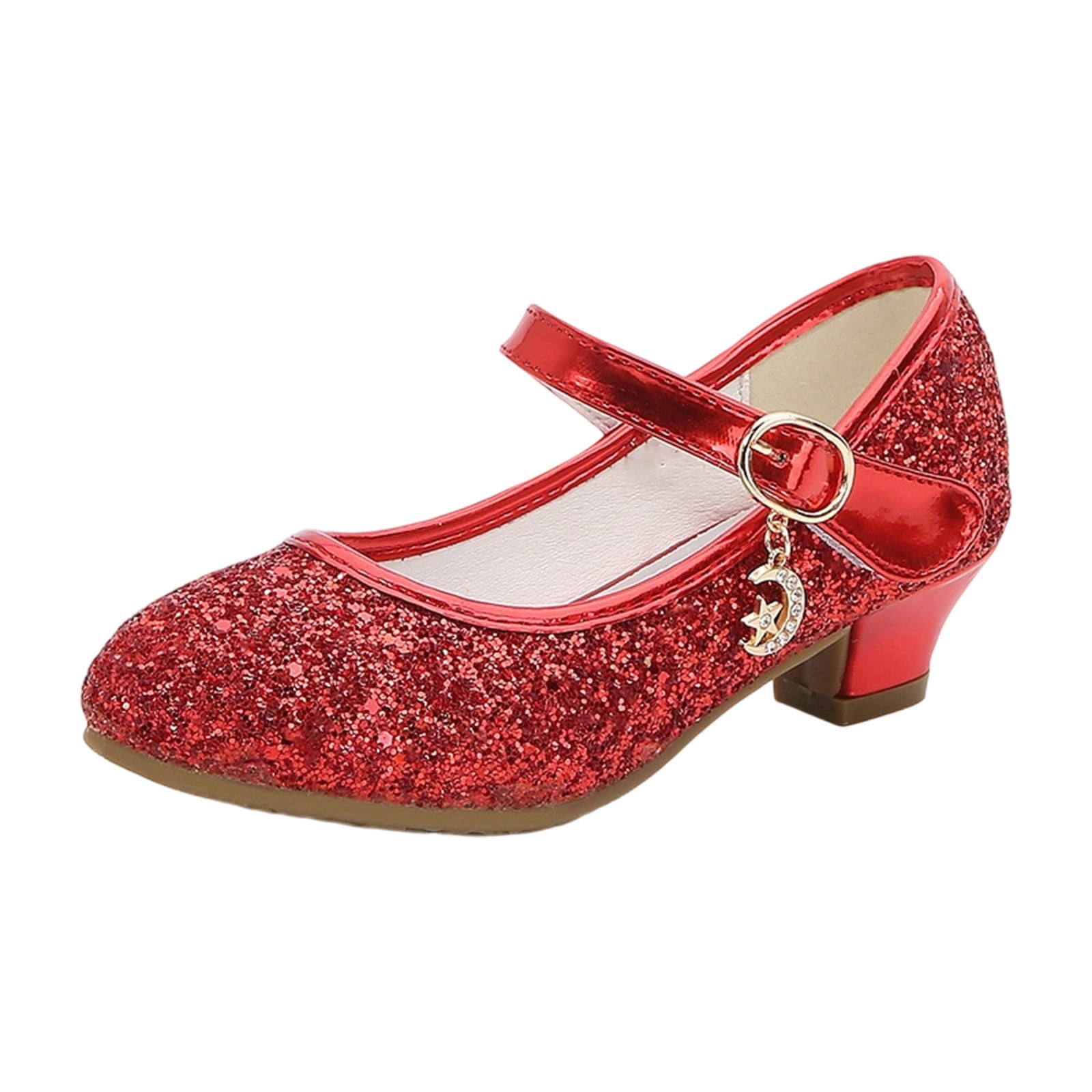 CAIVO Girls High Heel Princess Style Sequins Student Dress Shoes ...