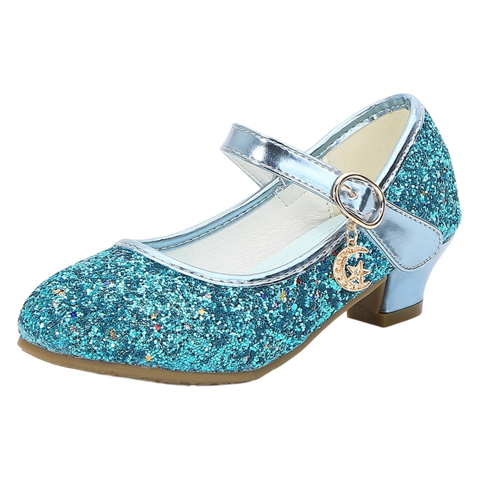 CAIVO Girls High Heel Princess Style Sequins Student Dress Shoes ...