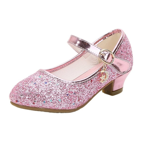 CAIVO Girls High Heel Princess Style Sequins Student Dress Shoes ...