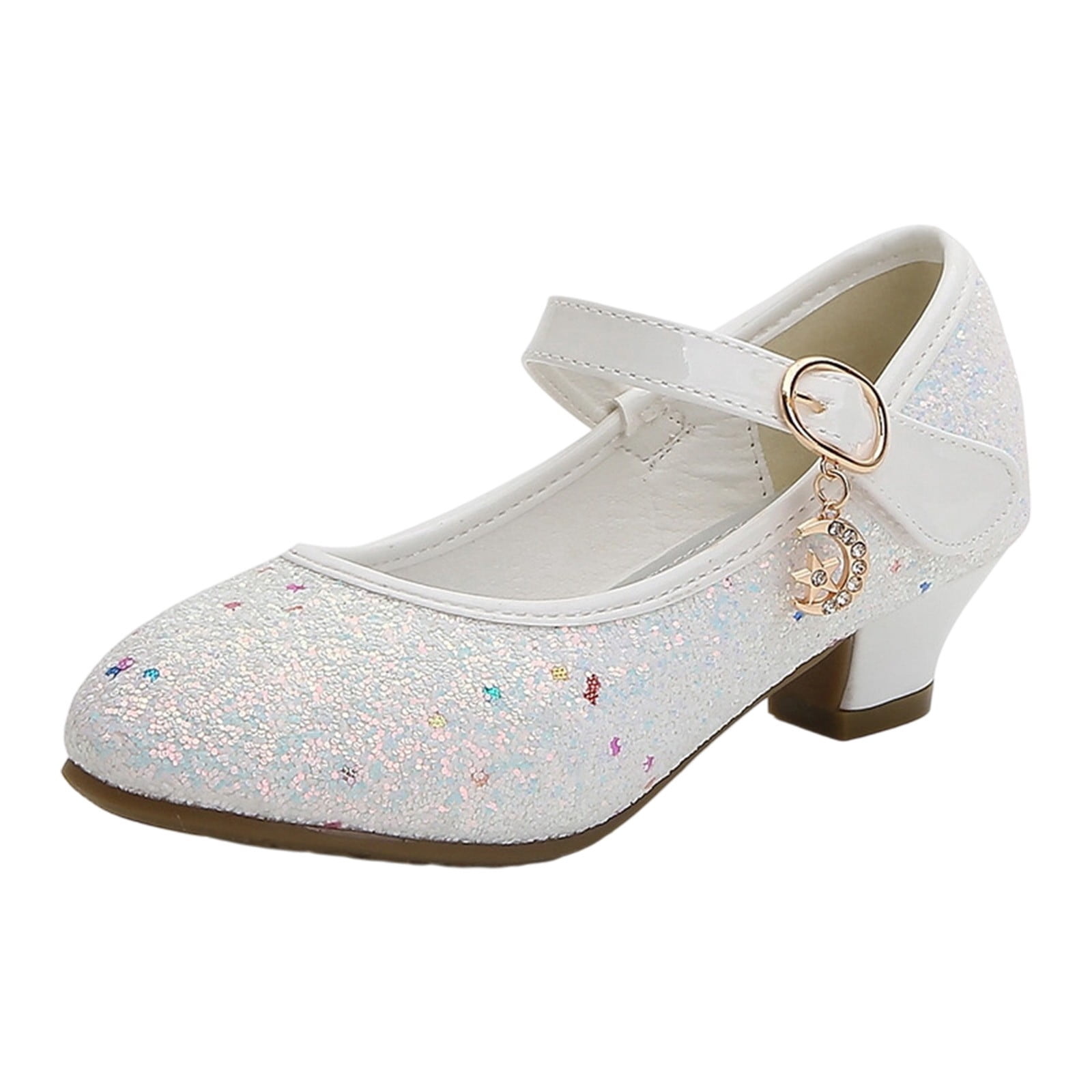 CAIVO Girls High Heel Princess Style Sequins Student Dress Shoes ...