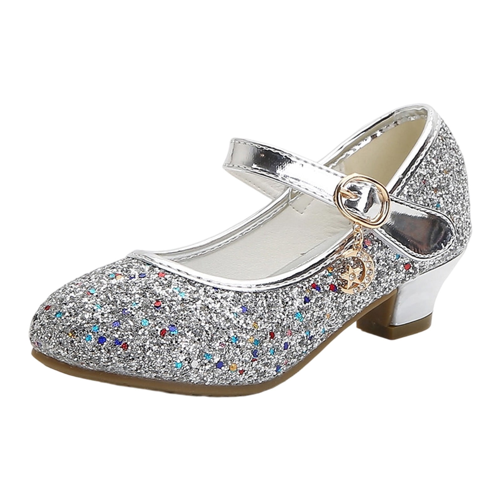 CAIVO Girls High Heel Princess Style Sequins Student Dress Shoes ...