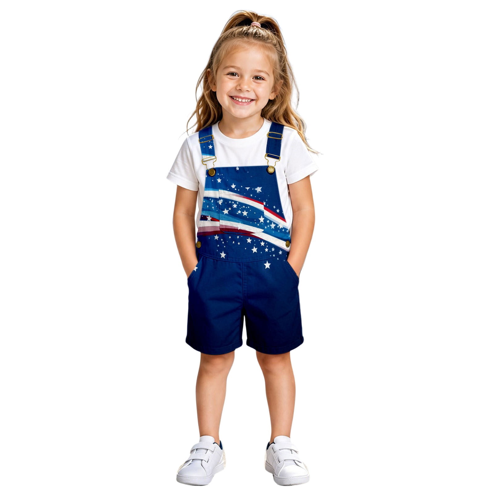 CAIVO Girls Independence Day Print Overalls Adjustable Strap Shorts ...