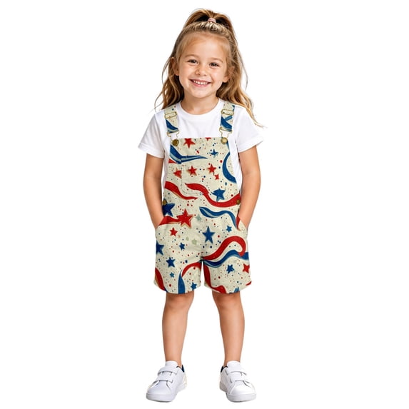 CAIVO Girls Independence Day Printed Overalls Adjustable Strap Shorts ...