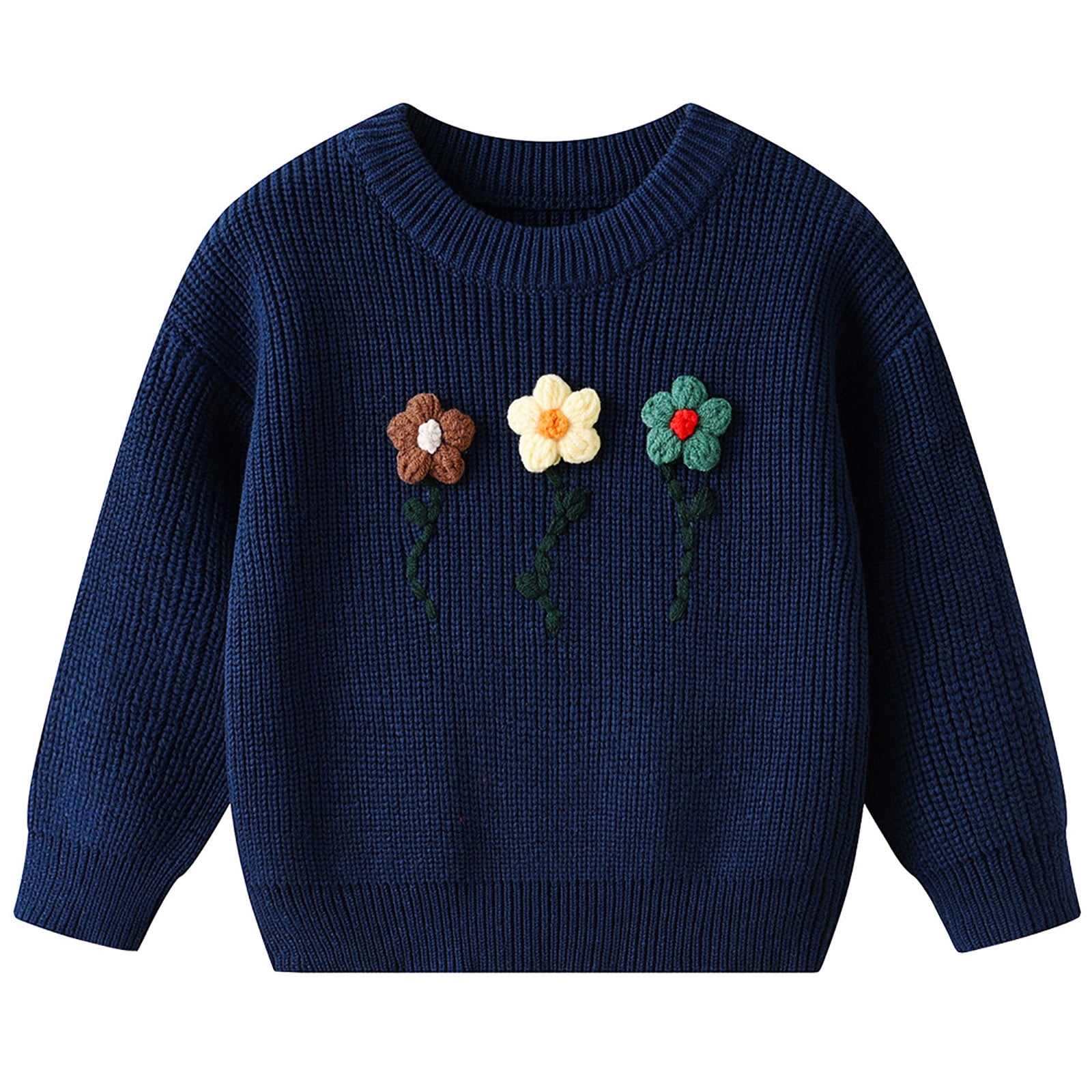 CAIVO Girls Knit Sweater Long Sleeve O-Neck Knitwear Hand Embroidered ...