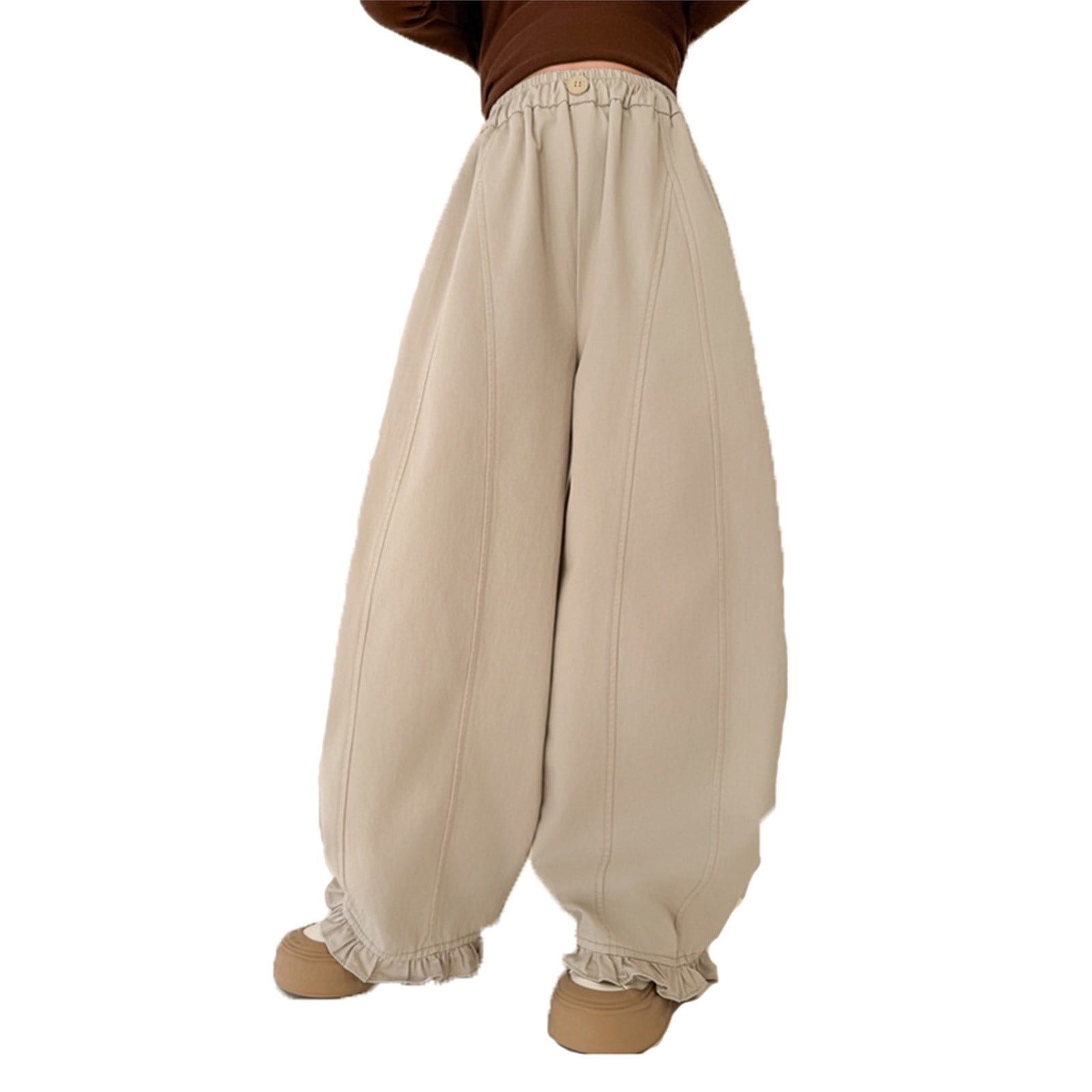 CAIVO Girls Pants With Floral Lace Hem Fashionable Casual Trousers For ...
