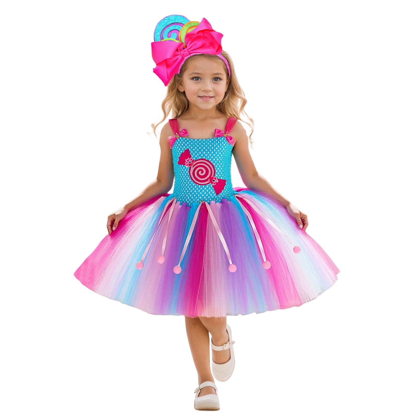 CAIVO Girls Rainbow Candy Tutu Dress Elegant Court Style Mesh Puffy ...