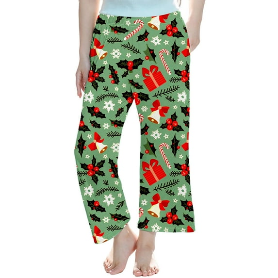 CAIVO Girls Santa Print Leisure Pants Long Flannel Sleep Trousers ...