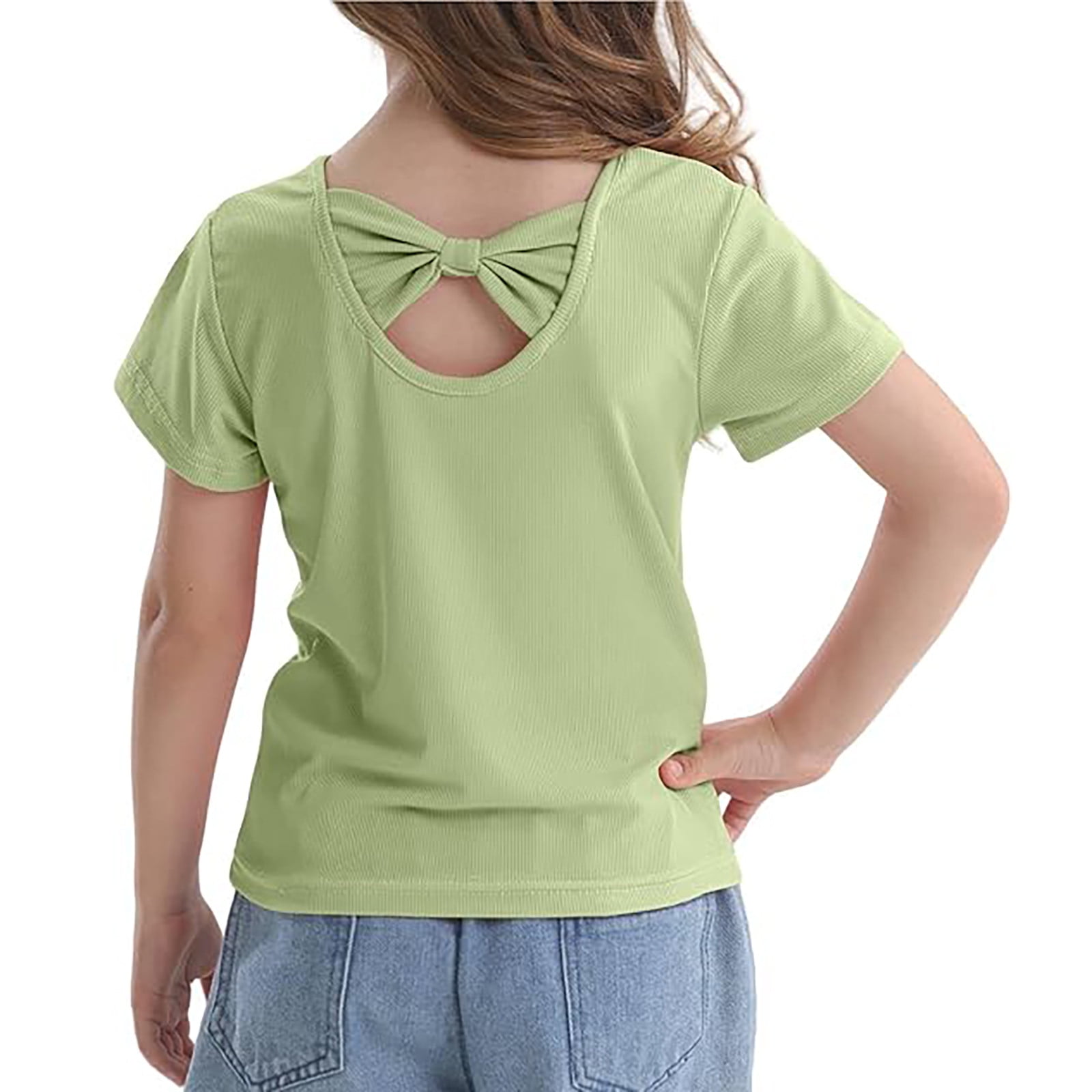 CAIVO Girls Summer Tops Short Sleeve Tee With Back Bow Design Casual ...