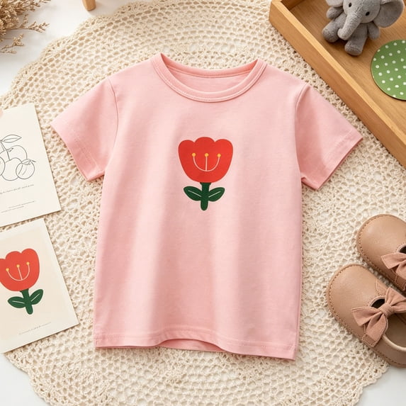 CAIVO Girls T-Shirts Floral Cartoon Print Short Sleeve Tops Summer ...