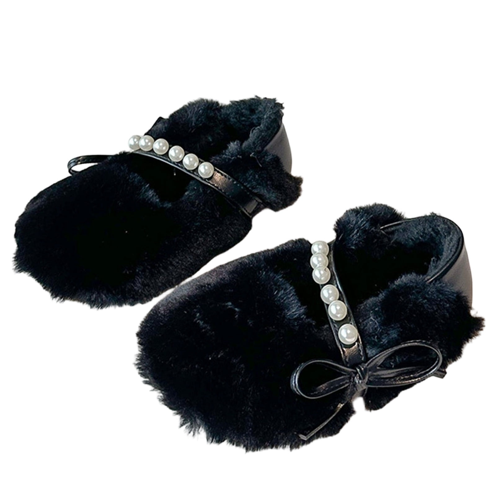 CAIVO Girls Winter Sneakers With Pearl Bow Soft Sole Outdoor Casual Shoes Toddler Kids Warm ...