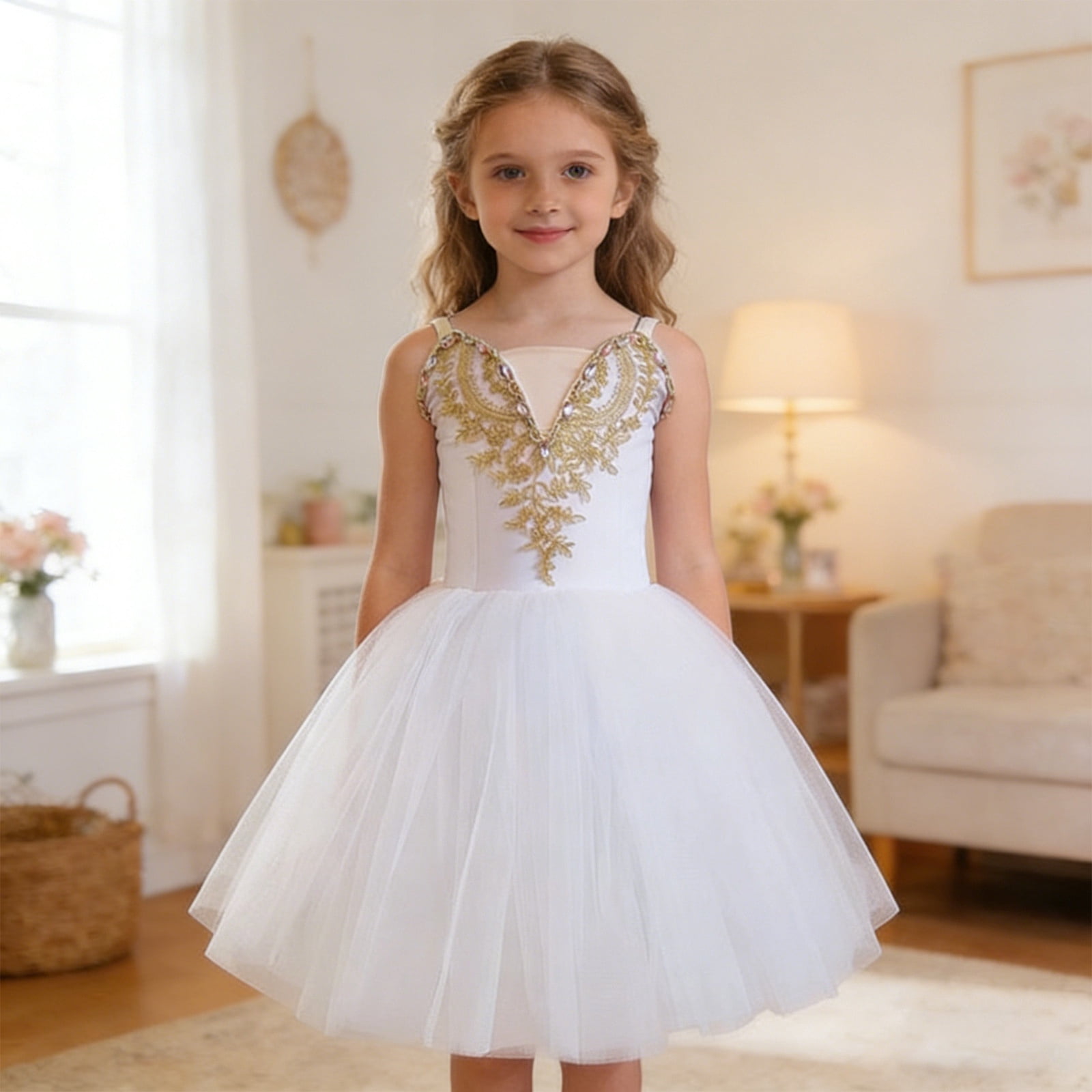 CAIVO Kids Dance Dress For Girls Short Sleeve Ballet Practice ...