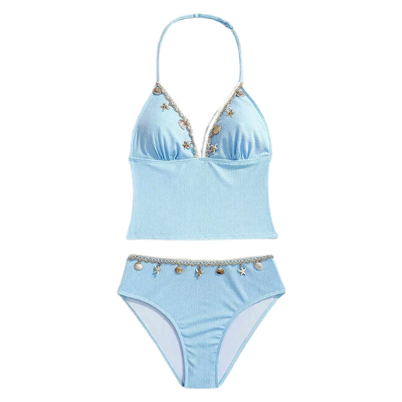 CAIVO Kids Girls Bikini Swimsuit Two Piece Triangle Tops Halter Neck ...