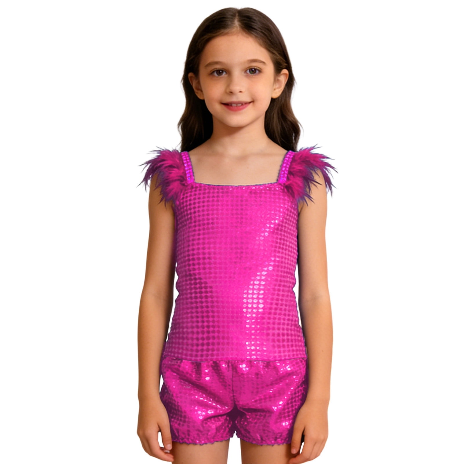 CAIVO Kids Girls Glam Performance Outfit Sets Sequin O-Neck Sleeveless ...