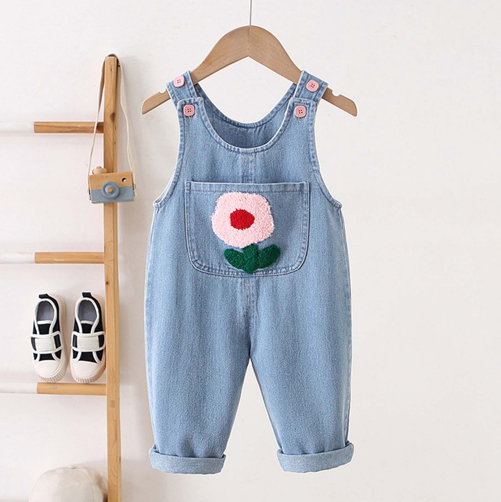 CAIVO Kids Girls Overalls With Floral Embroidery Cute Denim Pants For ...