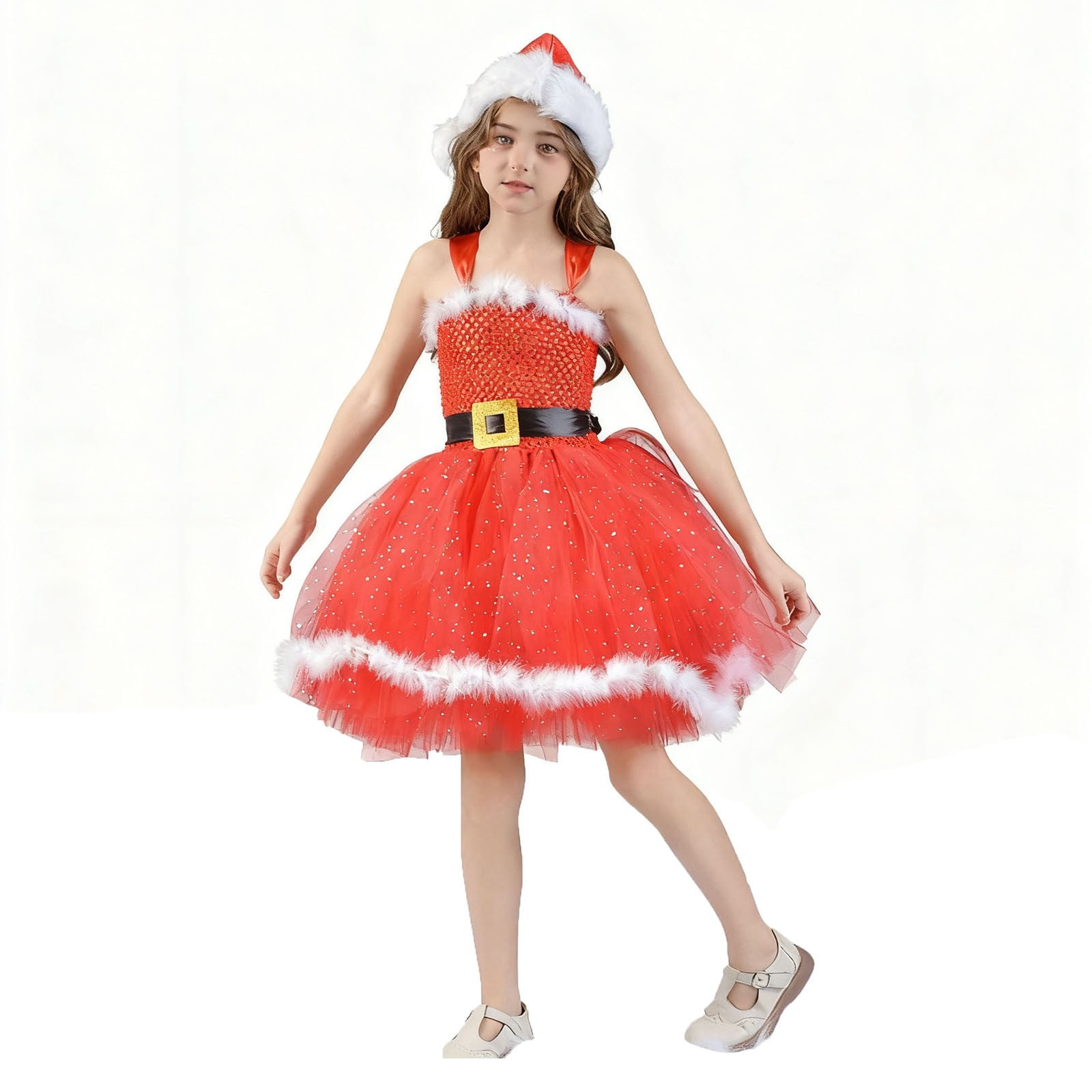 CAIVO Kids Girls Red Sequined Santa Dress Party Santa Claus Performance ...