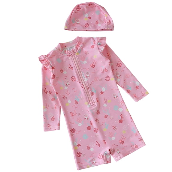CAIVO Kids Long Sleeve One-Piece Swimsuit For Girls Sun Protective Rash ...