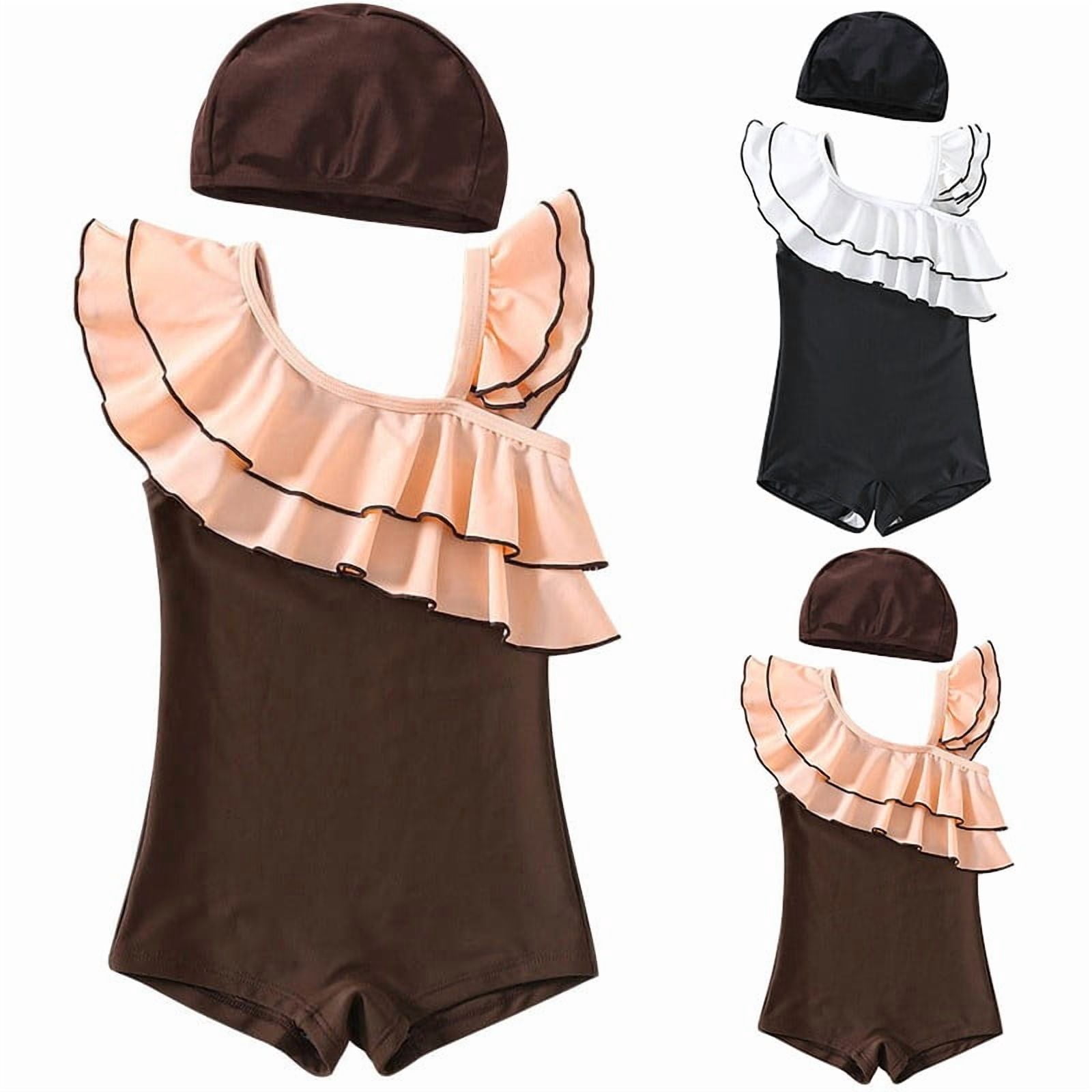 CAIVO Little Girls One-Piece Bathing Suit Color Block Asymmetrical V ...
