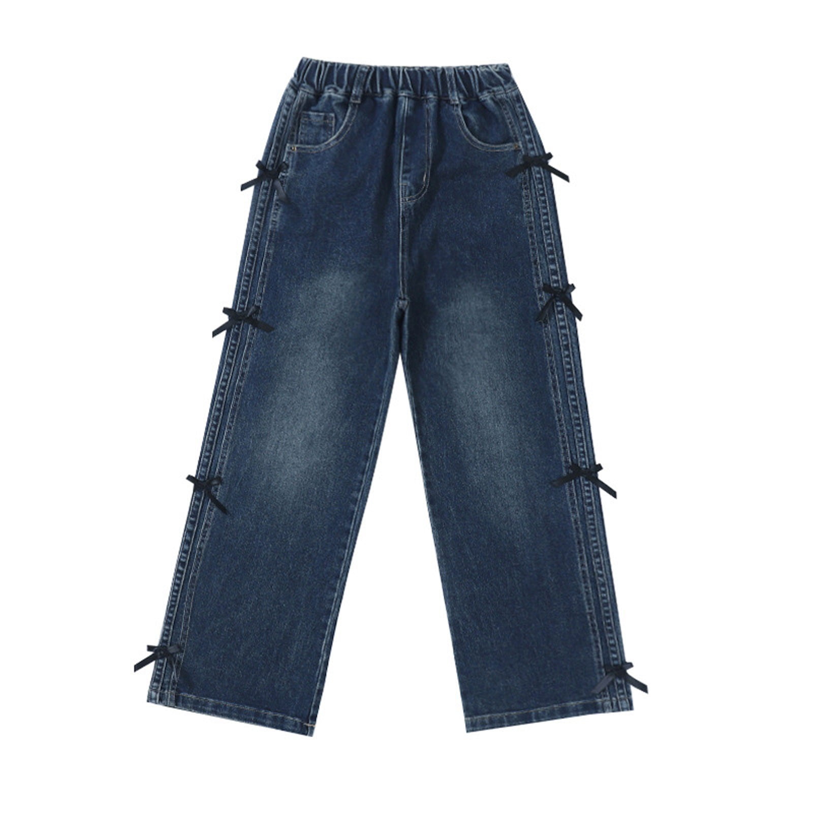 CAIVO Loose Fit Girls Denim Pants With Side Bow Straight Leg Trousers ...