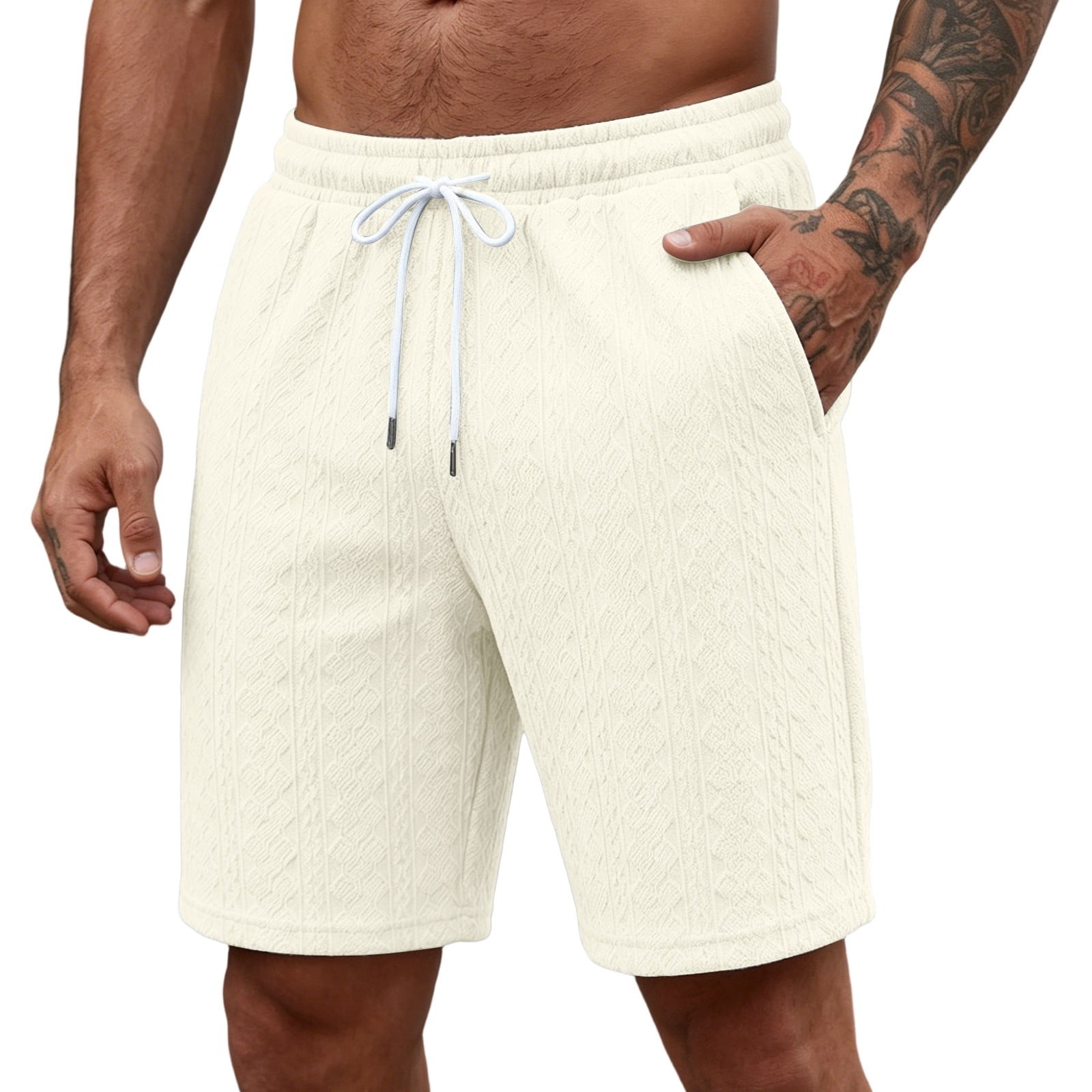 CAIVO Men's Summer Shorts Father's Day Knee Length Jacquard Textured ...