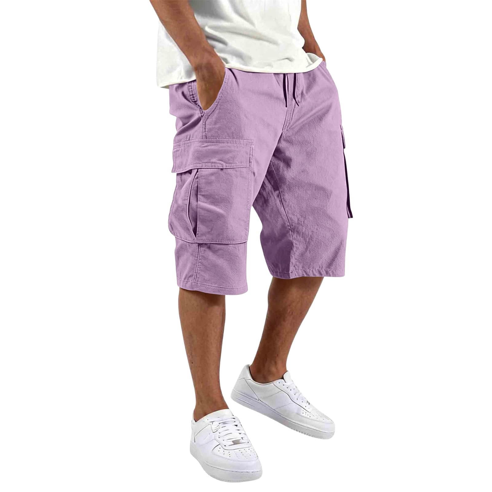 CAIVO Mens Cargo Shorts Work Office Wear With Pockets Loose Fit Solid ...