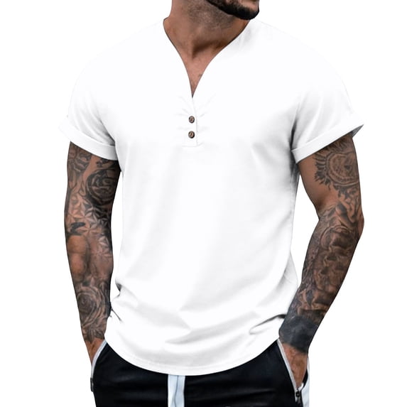 CAIVO Mens Summer T-Shirts Trendy Versatile Solid Color V Neck Father's ...