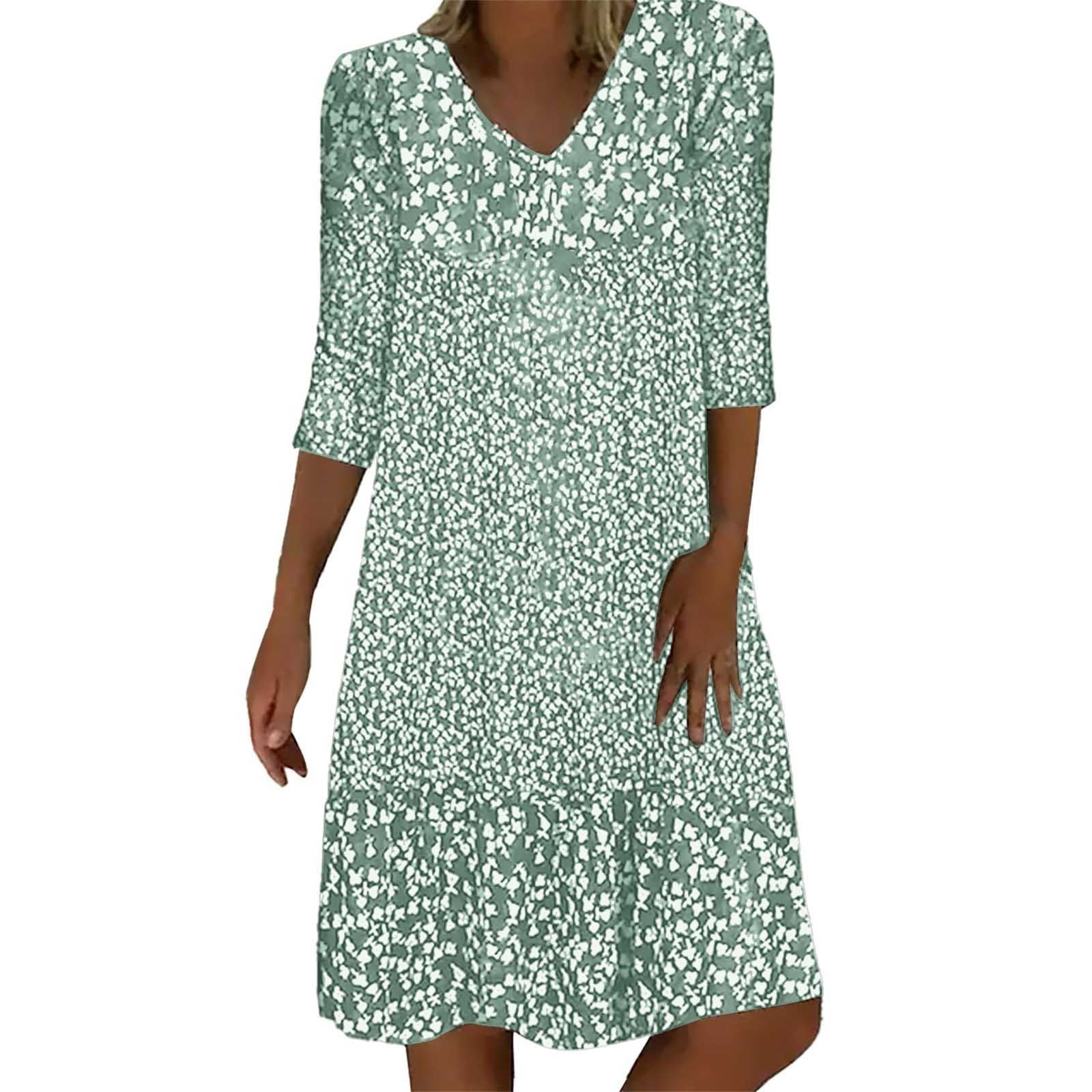 CAIVO Mid Sleeve V-Neck Medium Length Dress With Floral Prints For ...
