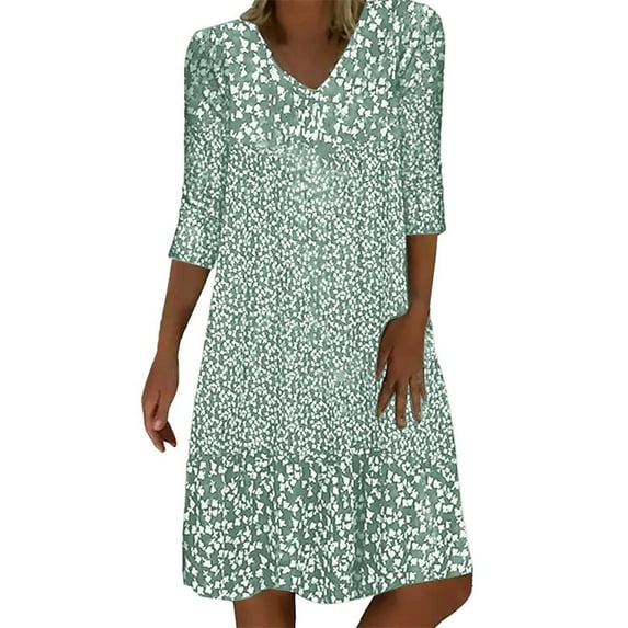 CAIVO Mid Sleeve V-Neck Medium Length Dress With Floral Prints For ...