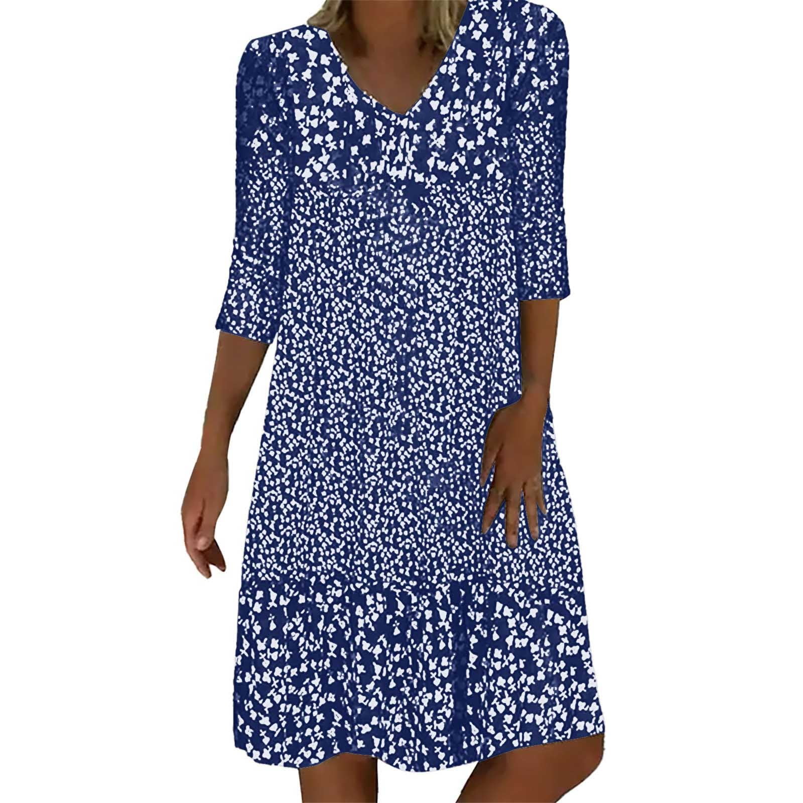 CAIVO Mid Sleeve V-Neck Medium Length Dress With Floral Prints For ...