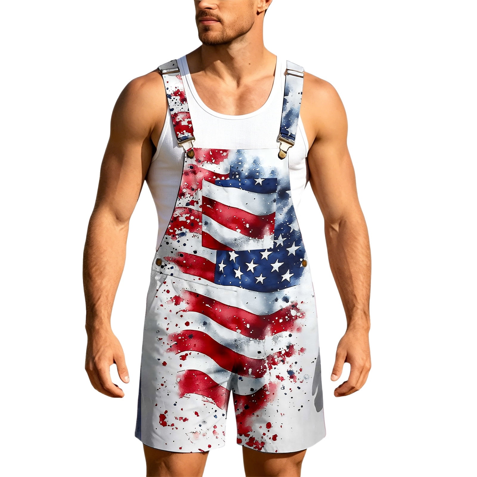 CAIVO Overalls for Men Festival Adjustable Strap With Pockets Patriotic ...