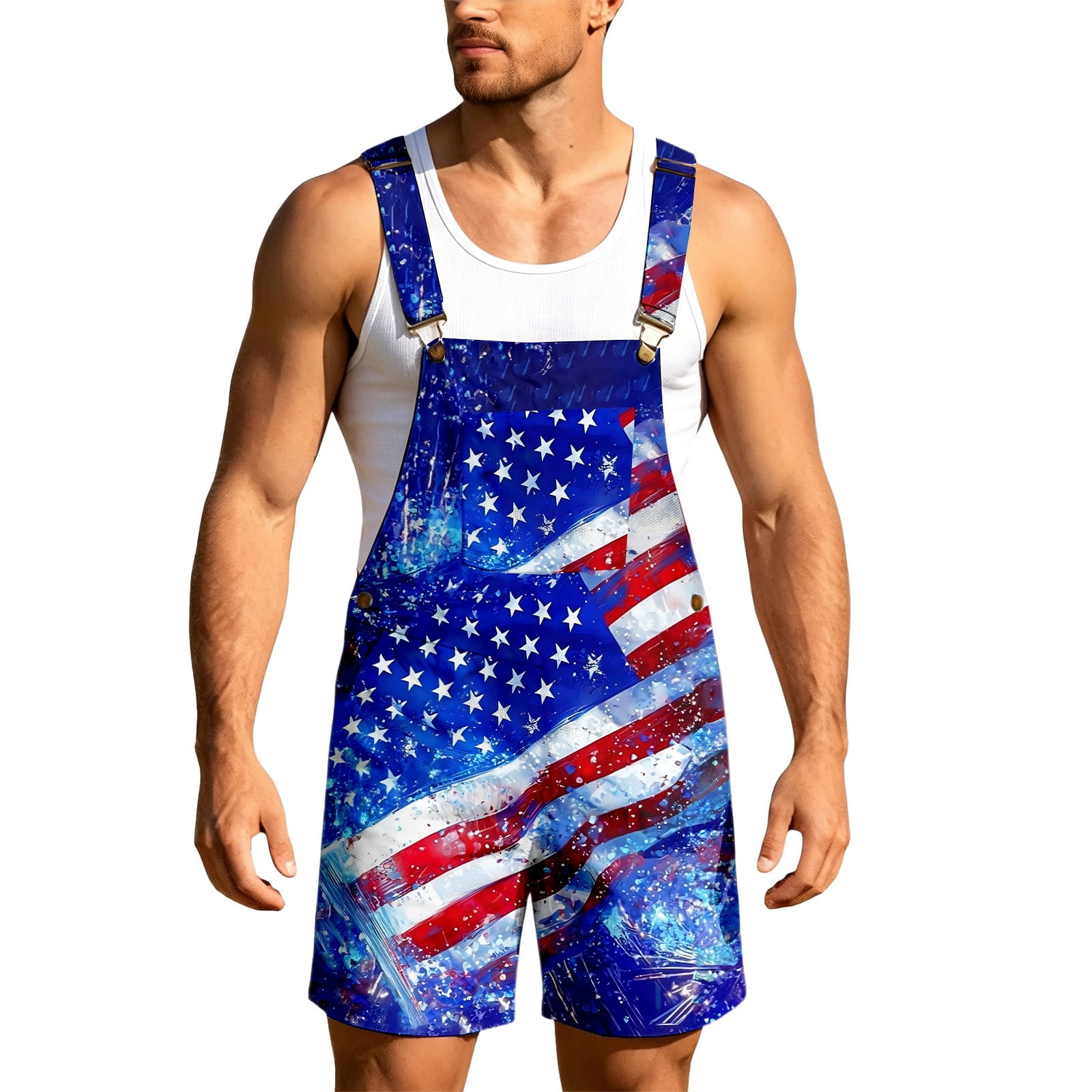 CAIVO Overalls for Men Festival Adjustable Strap With Pockets Patriotic ...