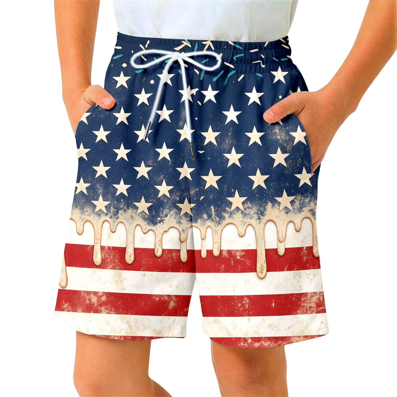 CAIVO Patriotic Independence Day Boys Shorts Festive Ice Cream Print ...