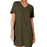 CAIVO Shirts Short Sleeve Solid Color Pocket V Neck Loose Casual Tops ...