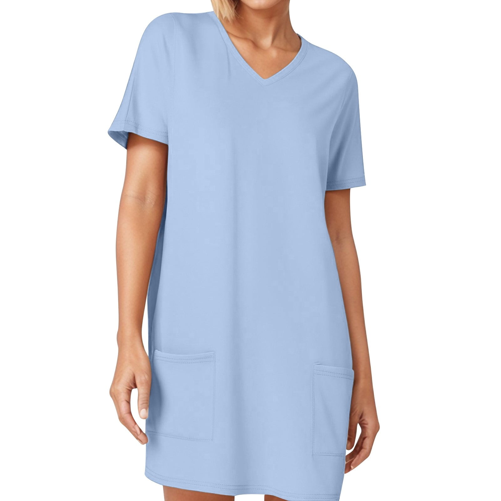 CAIVO Shirts Short Sleeve Solid Color Pocket V Neck Loose Casual Tops ...