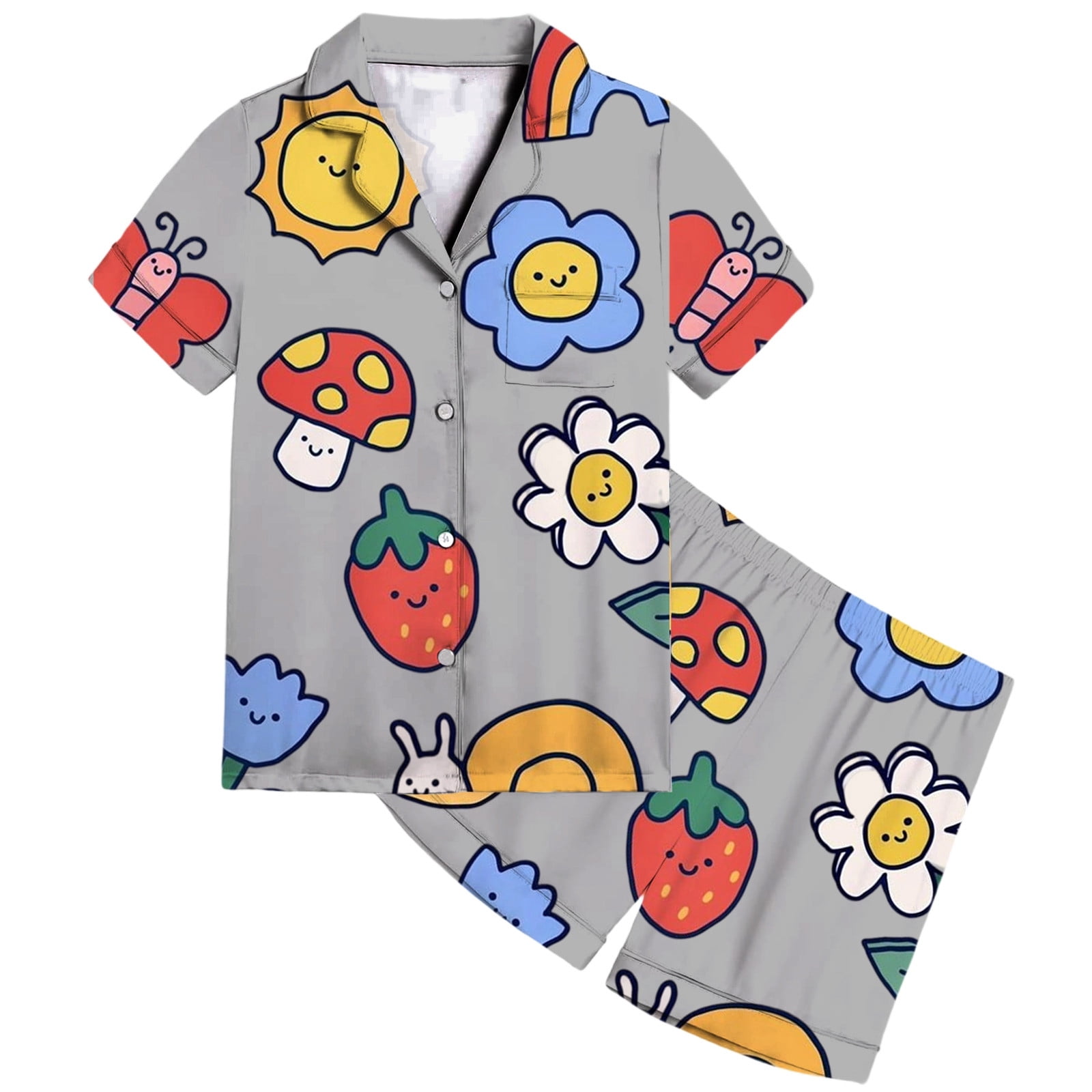 CAIVO Short Sleeve Tops Pants Cozy Cartoon Printed Outfit Kids ...
